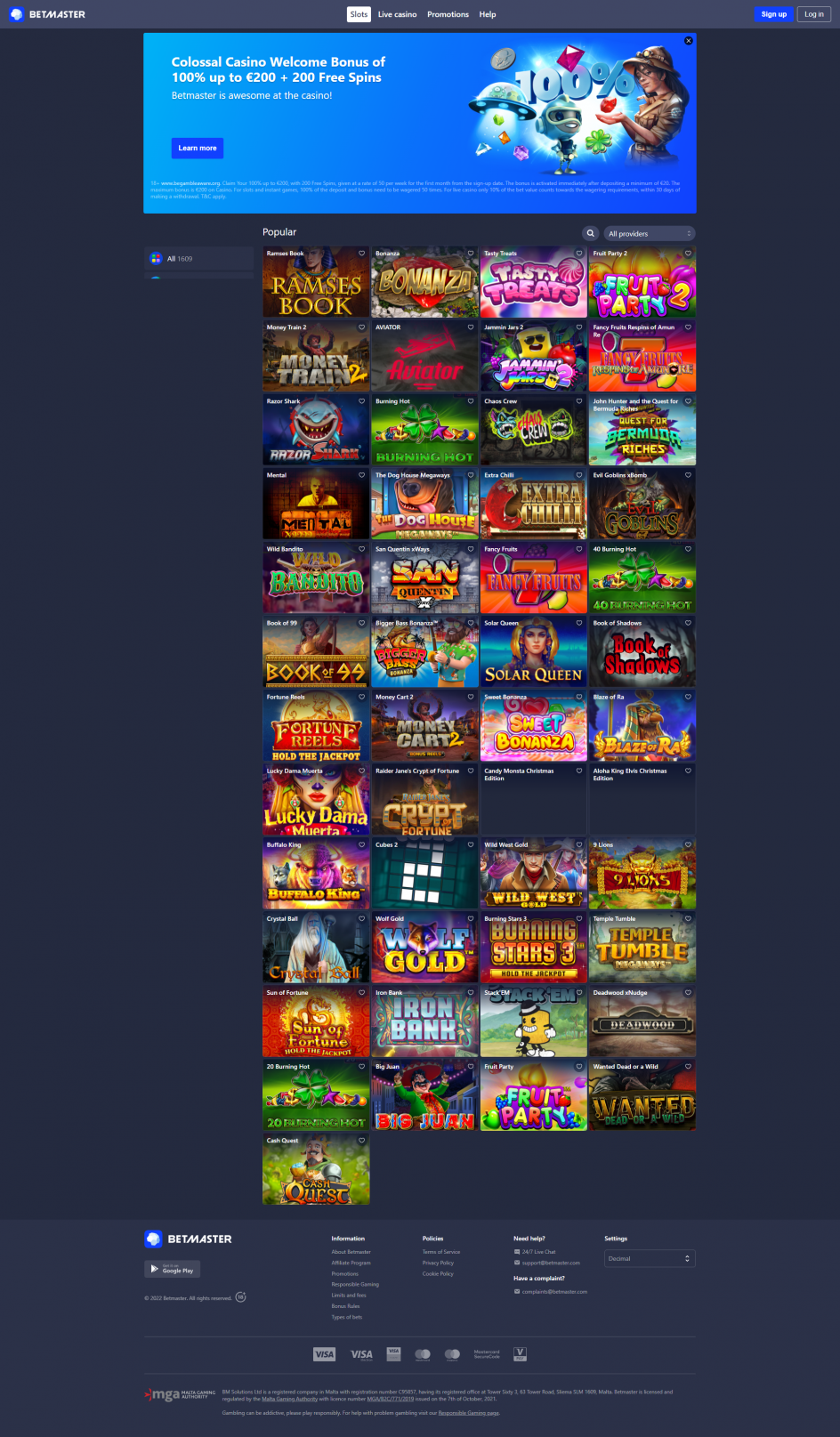 Betmaster Casino Review (2024) 🥇 Claim Exclusive Bonuses