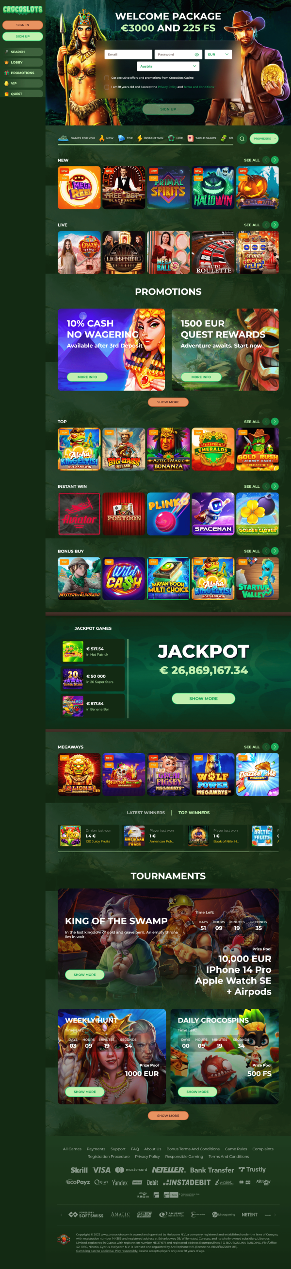 CrocoSlot Casino Review (2024) 🥇 25 Free Spins no Deposit