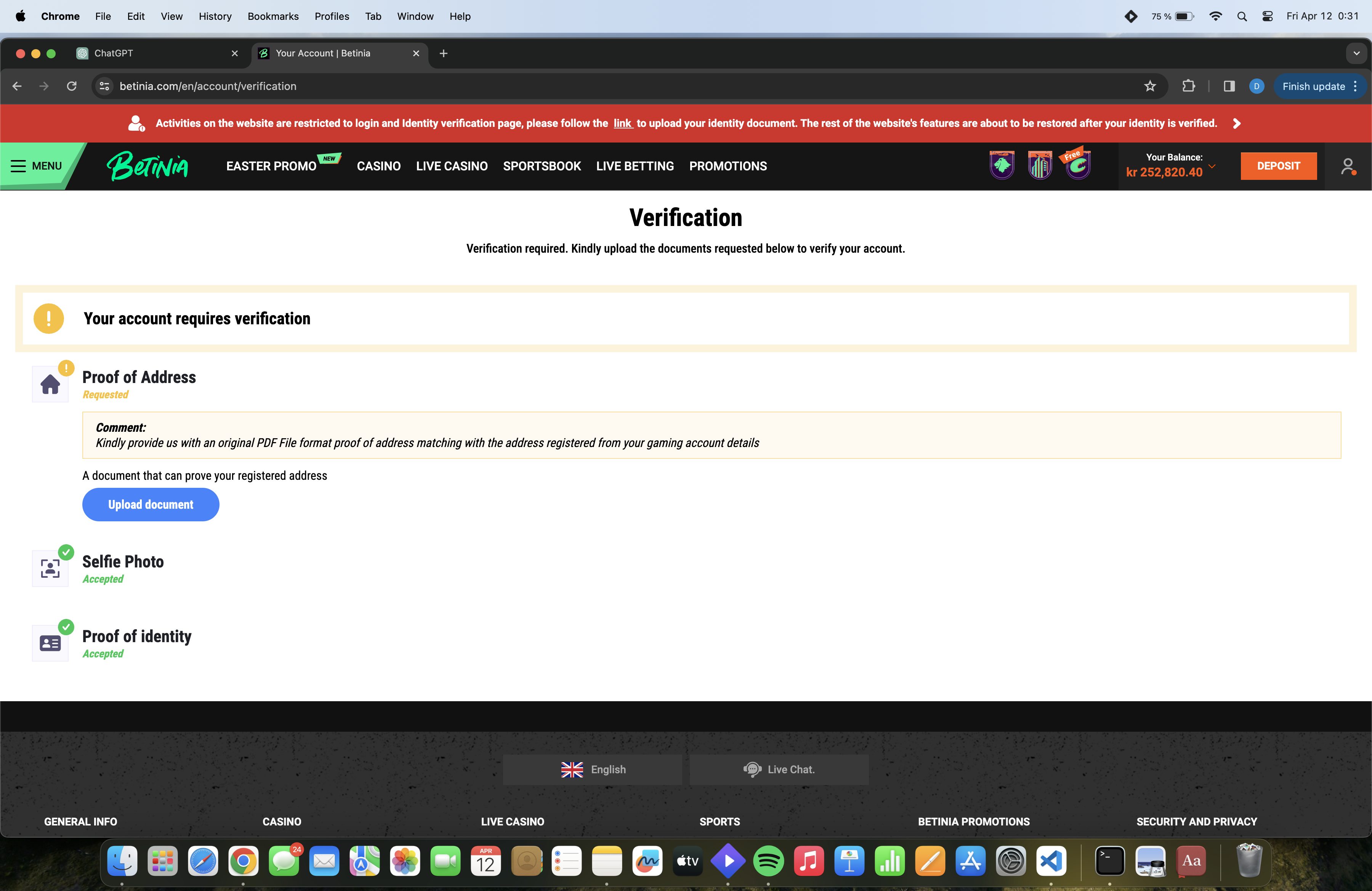 Betinia Casino - Is not answering back regarding simple verification - Complaint Resolved ...